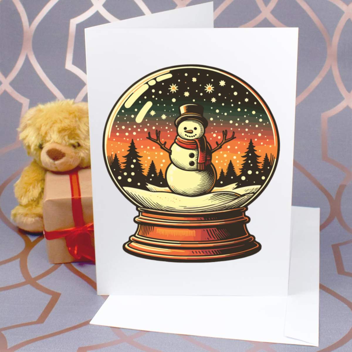 Large (A4) 'Snowman Snow Globe' Blank Greeting Card (GC00068570)